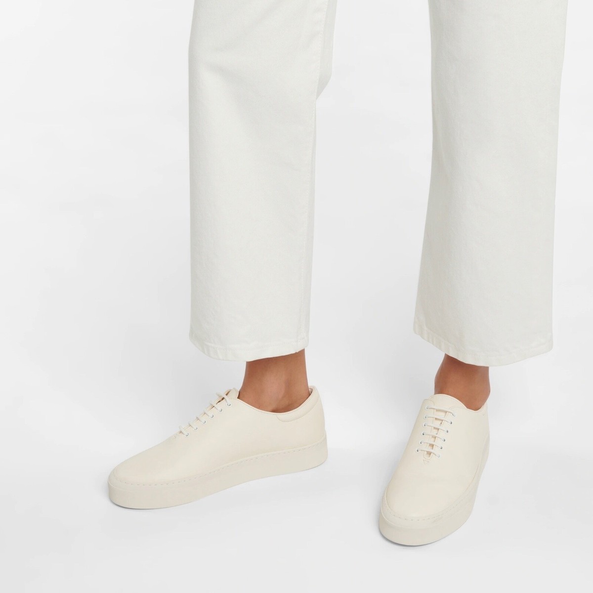 THE ROW Marie H Lace-Up Leather Sneakers in Milk (Off-White THE ROW Marie H Lace-Up Leather Sneakers in Milk (Off-White