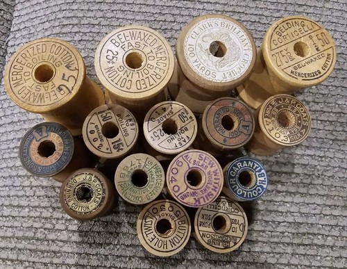 15 Antique Wood Thread Spools, Assorted Sizes | eBay