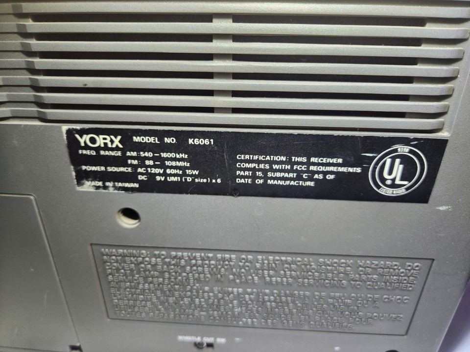 YORX K6061 Stereo Vintage Boom Box AM FM Radio Cassette 8 Track Tested ...