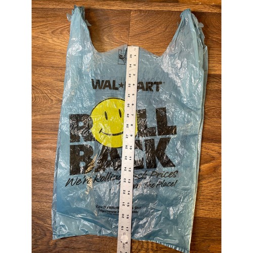 1997 Roll Back Wal-Mart Smiley Face Blue Plastic Shopping Bag Walmart ...