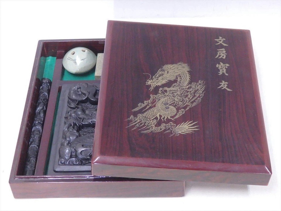 Vintage Korean Calligraphy Set: Inkstone, Brushes, Seal Stones ...