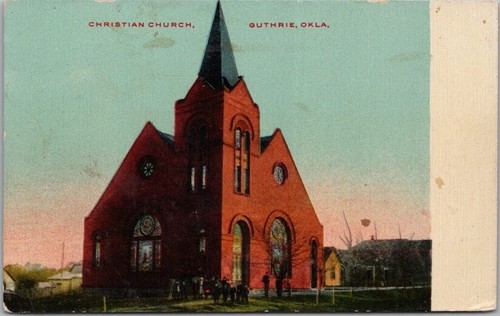 GUTHRIE, Oklahoma Postcard "CHRISTIAN CHURCH" Building / Street View ...