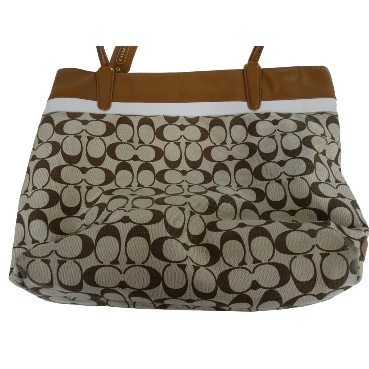 Coach Signature Tote Khaki Saddle Leather White K1373-29426 14" " " for ...