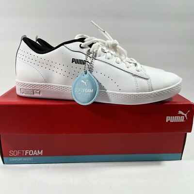 PUMA Women's Smash WNS Perf White Black Sneaker Shoes Soft Foam Insert ...
