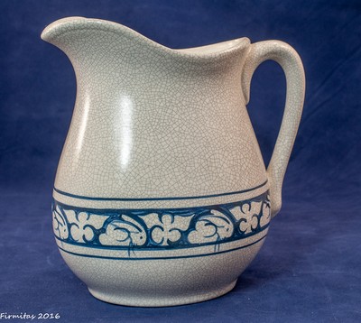 Large Cream Pitcher Decorated Blue on White Hand Painted Signed Dated ...