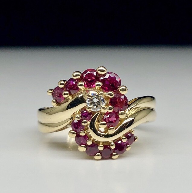 Estate 0.90 Carats Natural Ruby .10 Carat Diamond 14K Yellow Gold Ring ...