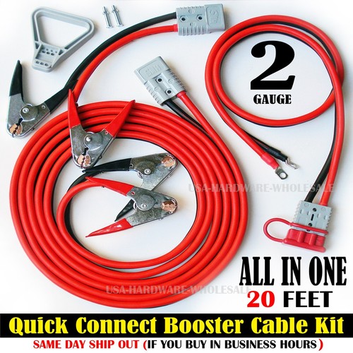 3 PCS- 2 GAUGE 20 FT QUICK DISCONNECT JUMPER-BOOSTER CABLE ,TOW-SERVICE ...