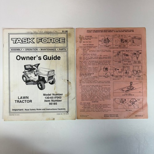 MTD Task Force Lawn Tractor Model 130-651F062 Owner's Guide and ...