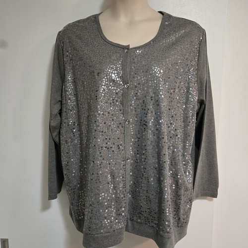 Quacker Factory Sz 3X Gray Sparkle & Shine Sequin Knit Duet Cardigan ...