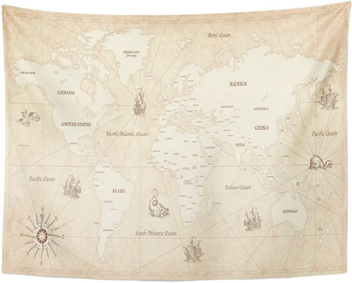 World Map Vintage Tapestry for Kids Student, Country Earth Whale ...
