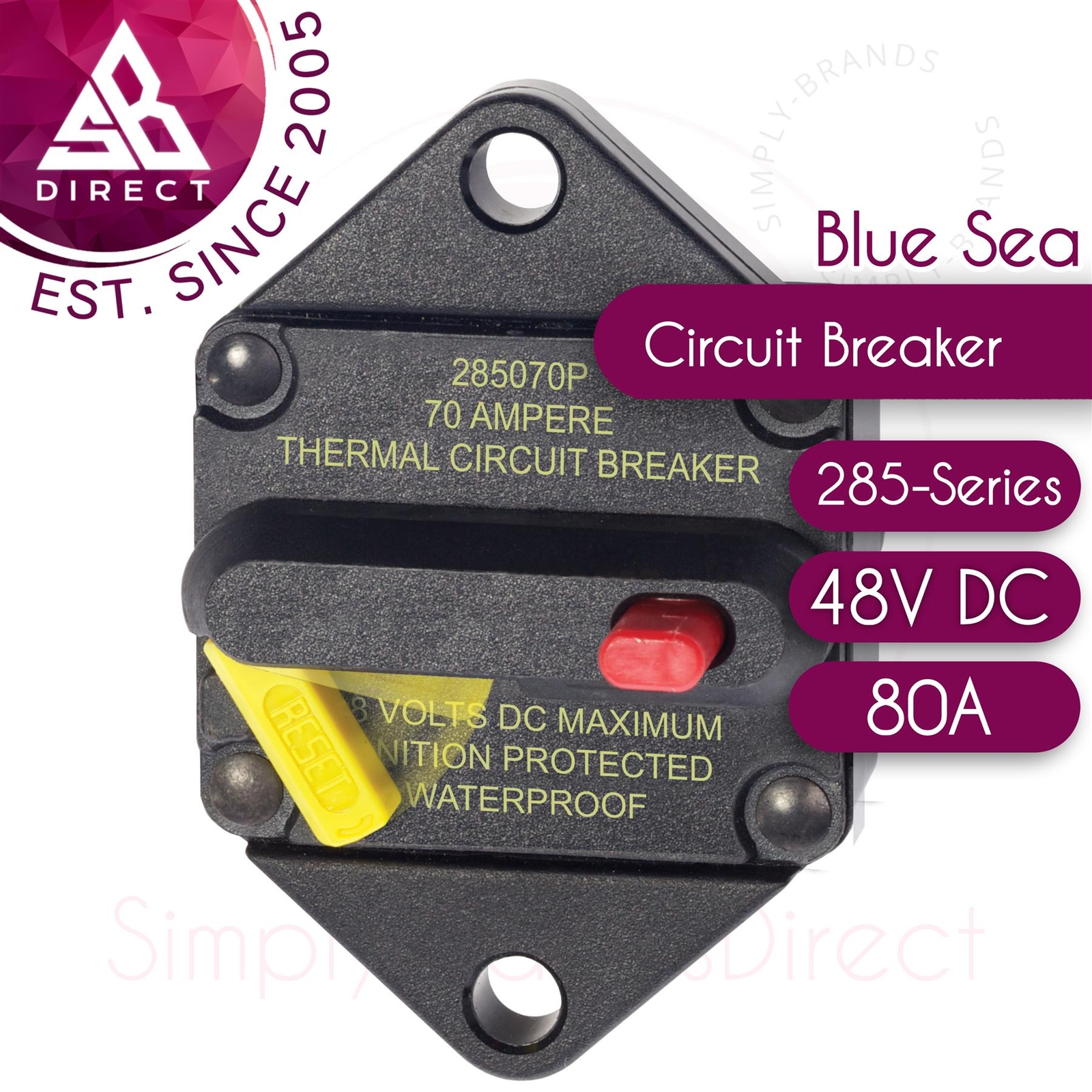 Blue Sea Systems 285-Series Marine Circuit Breaker│48V DC│80A│Panel ...