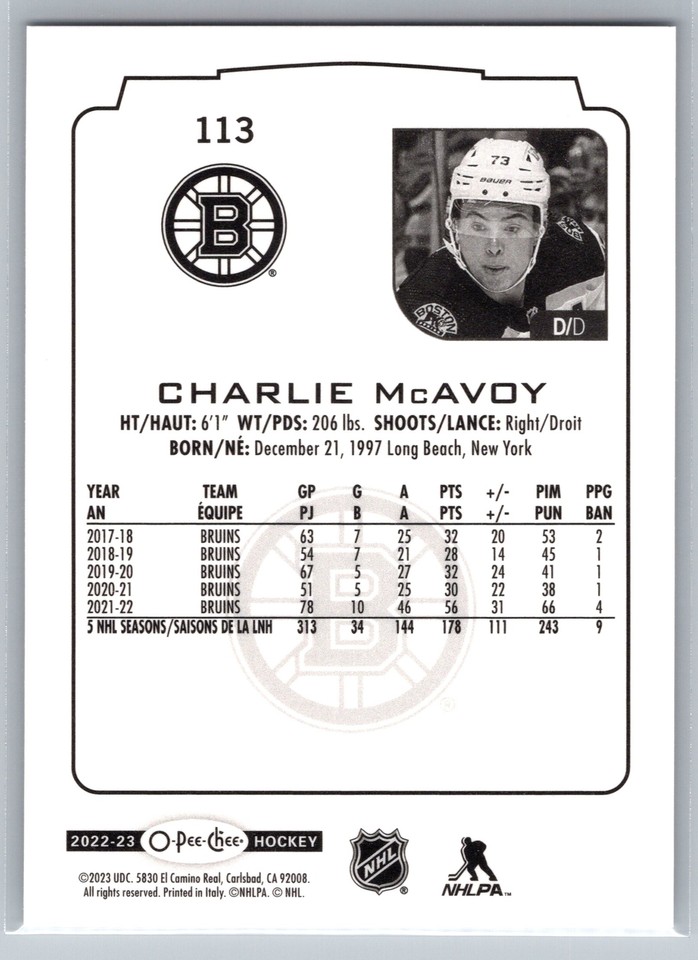 2022-23 O-Pee-Chee #113 Charlie McAvoy Boston Bruins | eBay
