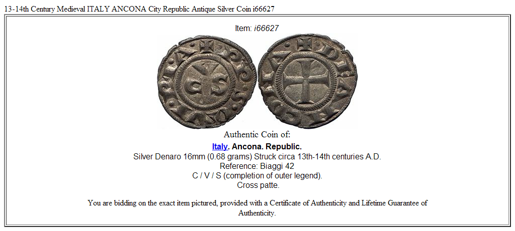 13-14th Century Medieval ITALY ANCONA City Republic Antique Silver Coin ...