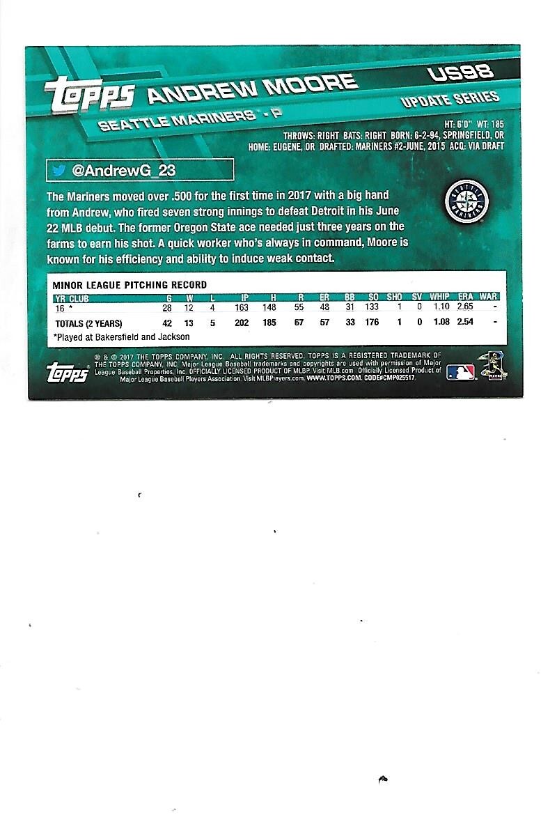 Andrew Moore 2017 Topps Update Series Rookie Baseball Card #US98 ...