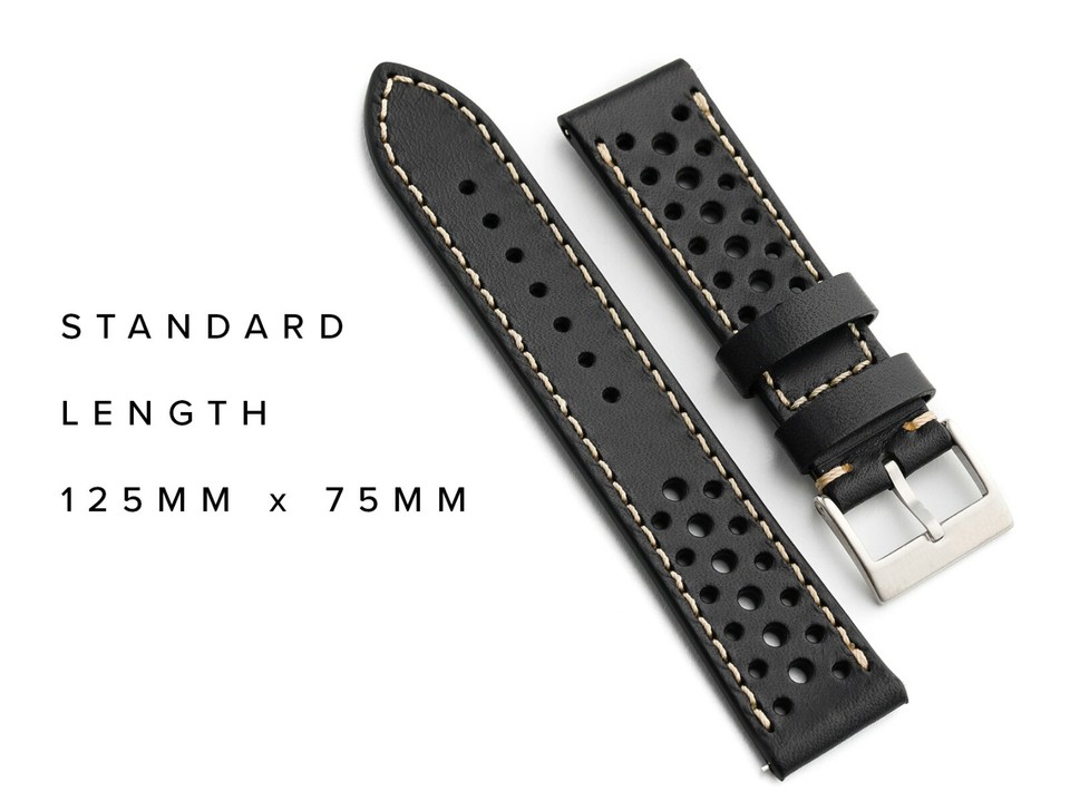 20mm 22mm Leather Rally Racing Watch Band Quick Release Strap - Black ...