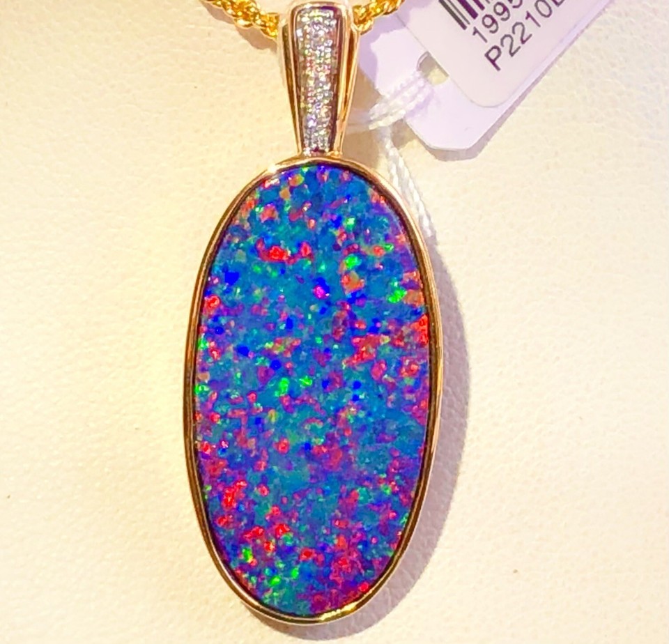 GIA Huge Monet Oil Painting Opal 14k gold Opal Diamond Pendant necklace $6k | eBay