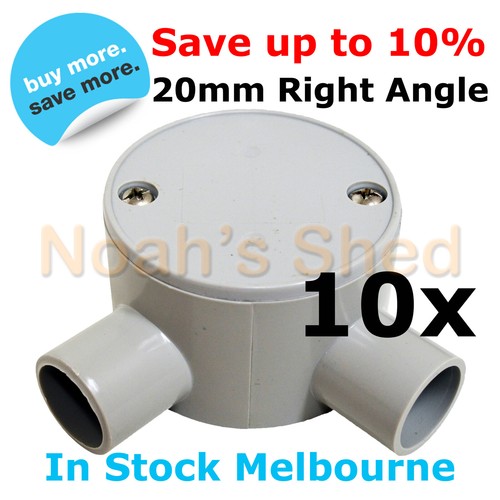 10 x 20mm Conduit Junction Box Right Angle 2 Way Shallow Electrical ...