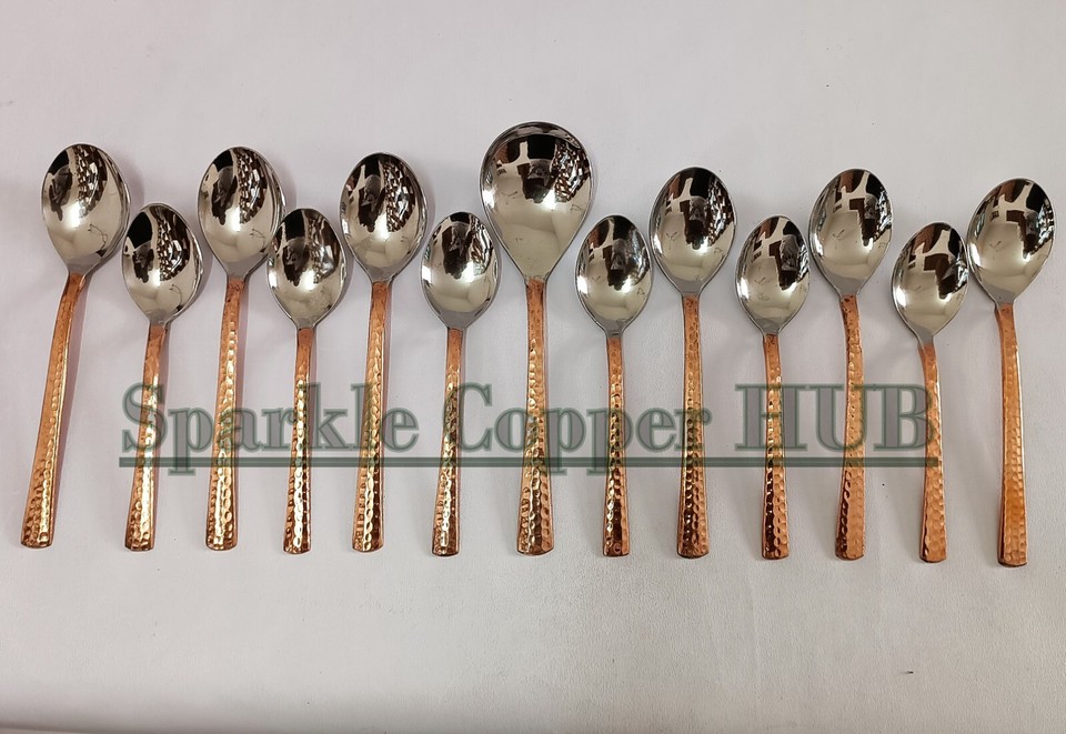 Vintage Pure Copper Stainless Steel Flatware Silverware 27 Piece ...