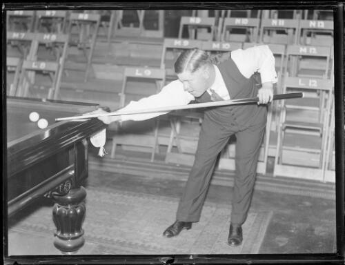 Clark McConachy taking a billiards shot, NSW, 18 April 1934 Old Photo ...