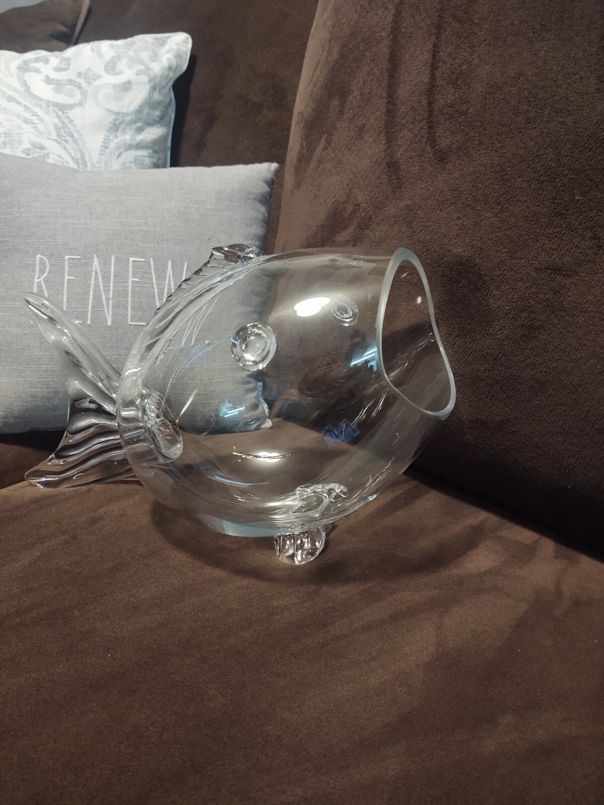 VTG Blinko Hand Blown Clear Glass Big Mouth Fish Sculpture Vase ...