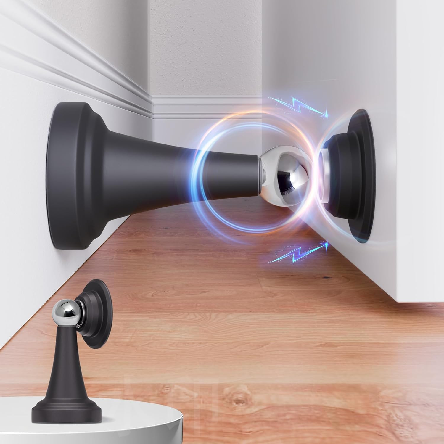 Magnetic Door Stoppers 2 Pack Stainless Steel No-Drill Adhesive, Black