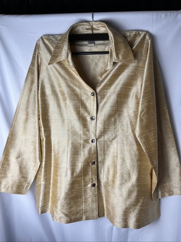 TravelSmith Sz XL GOLD 100% Silk Dupioni Longer Shirt Jacket Tunic ...