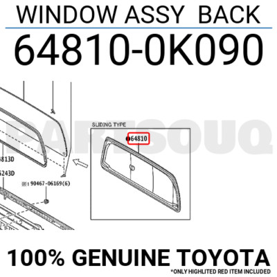 648100K090 Genuine Toyota WINDOW ASSY BACK 64810-0K090 | eBay