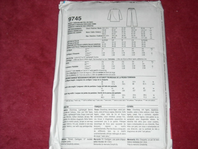 🌺 SIMPLICITY #9745 - LADIES NO CLOSURE CARDIGAN & PULL PANTS PATTERN XS ...