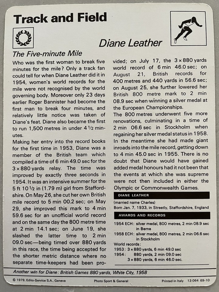 1979 Sportscaster Track and Field Card Diane Leather | eBay