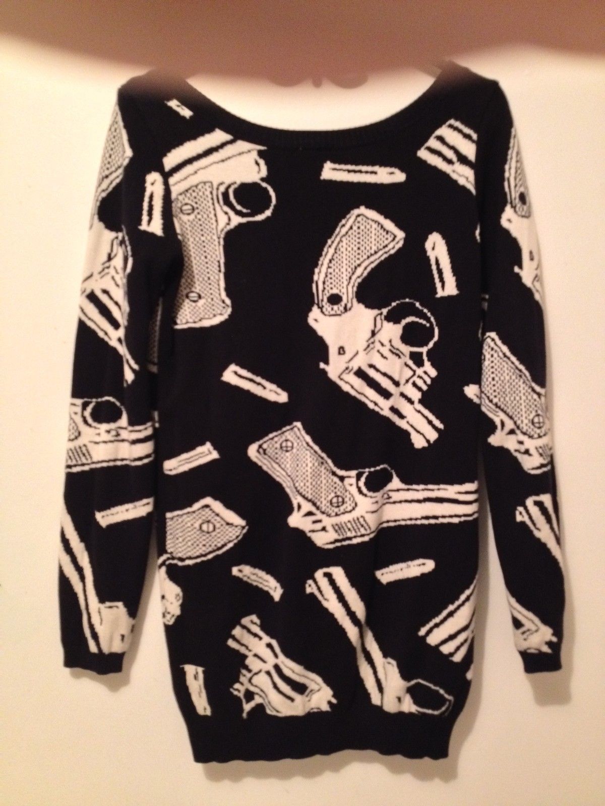 Betsey Johnson Guns Bullets Sweater Tunic Black/White Vintage Label sz ...