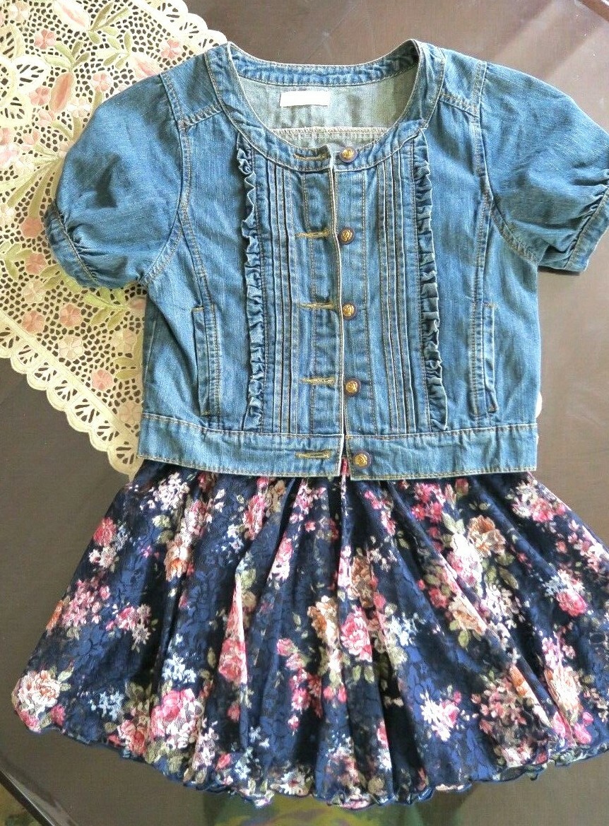 LIZ LISA check Denim Jacket & Floral Tunic Dress Set … - Gem