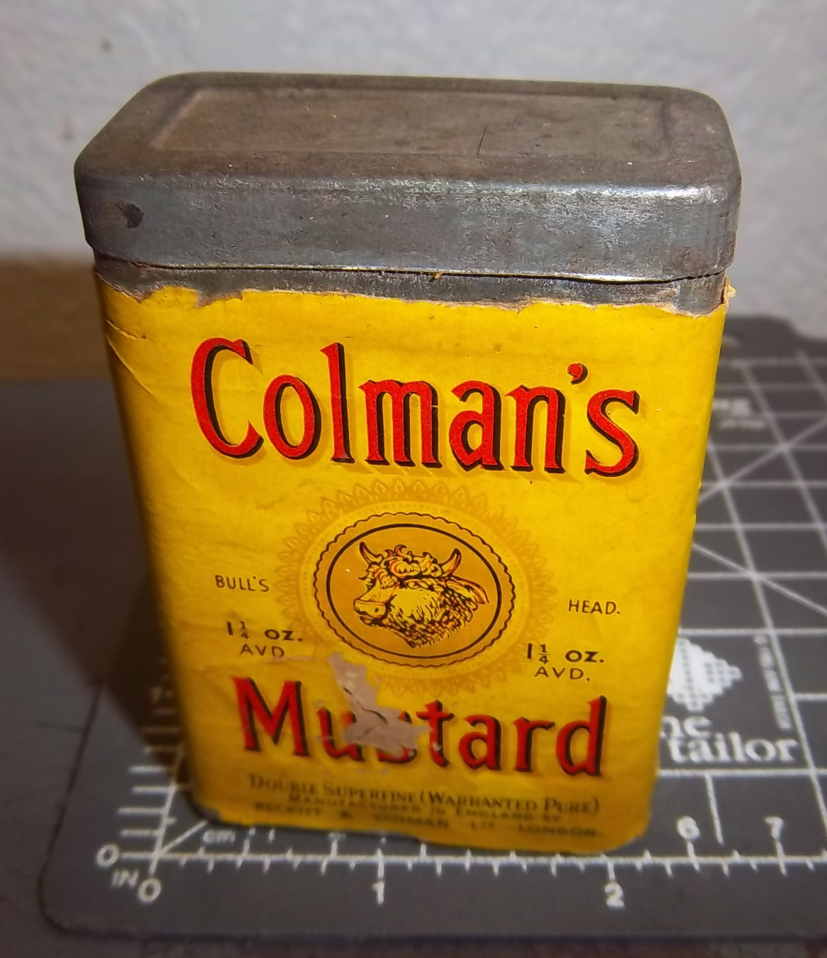 vintage Colmans MUSTARD paper label 1 1/4 oz spice tin, still full ...