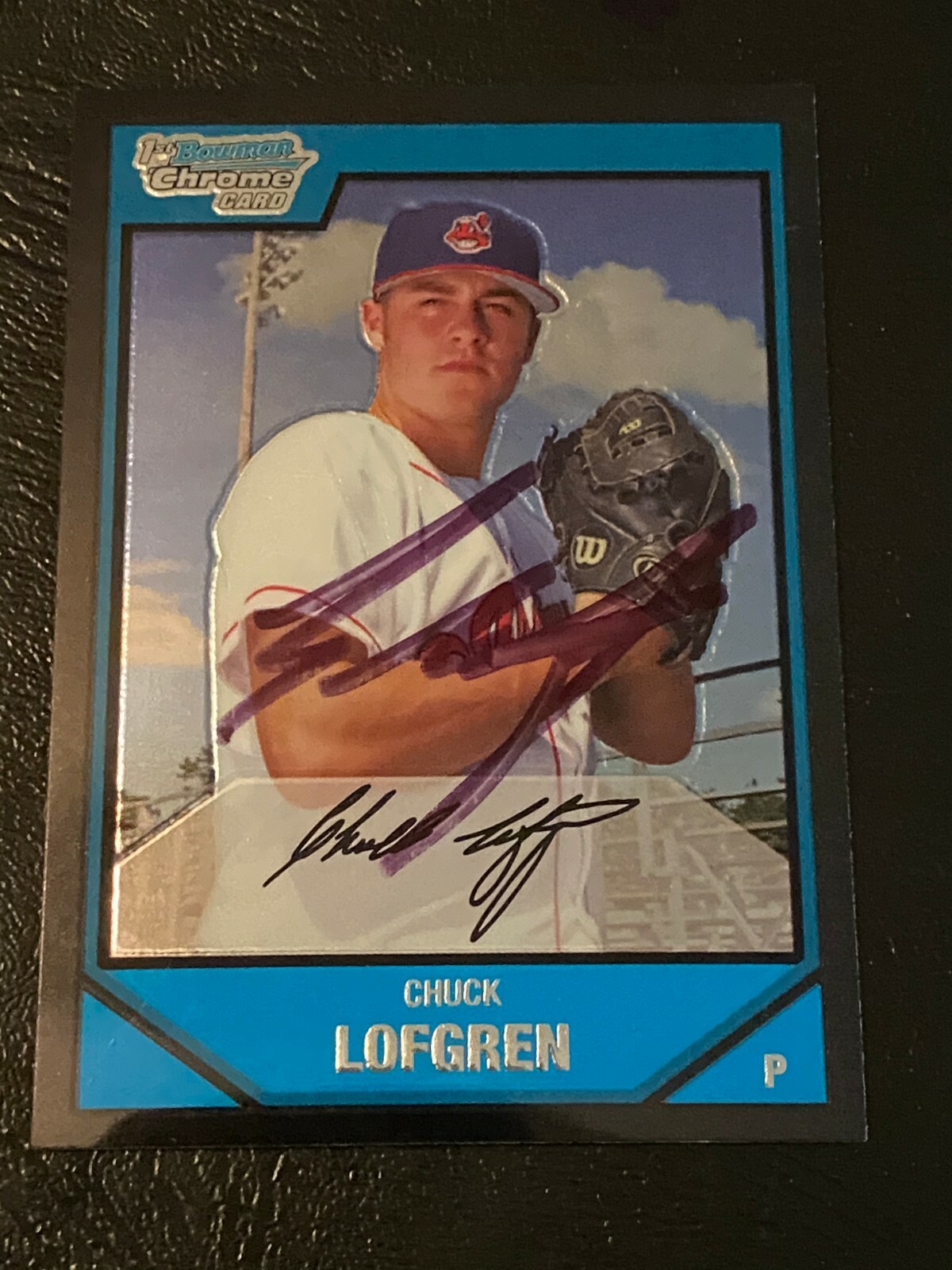 Chuck Lofgren Signed 2007 Bowman Prospects Chrome Card Auto Indians COA ...