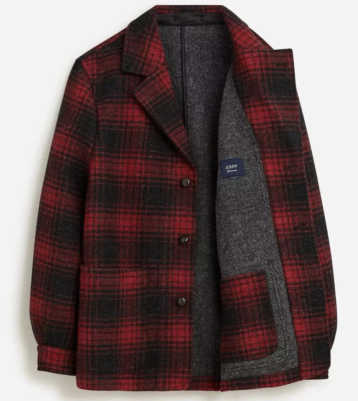 NWT J Crew 100% English Wool Ludlow Red & Black Plaid Overcoat | eBay