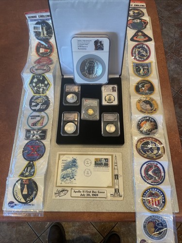 2019 Apollo 11 Pf70 & MS70 Coin Set & Apollo 1st Day Cover & Mission Patches | eBay