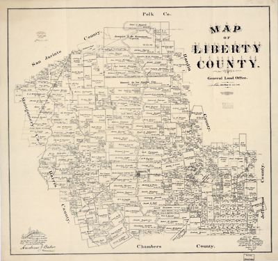 24" x 24" 1895 Map Of Liberty County Texas General Land Office | eBay
