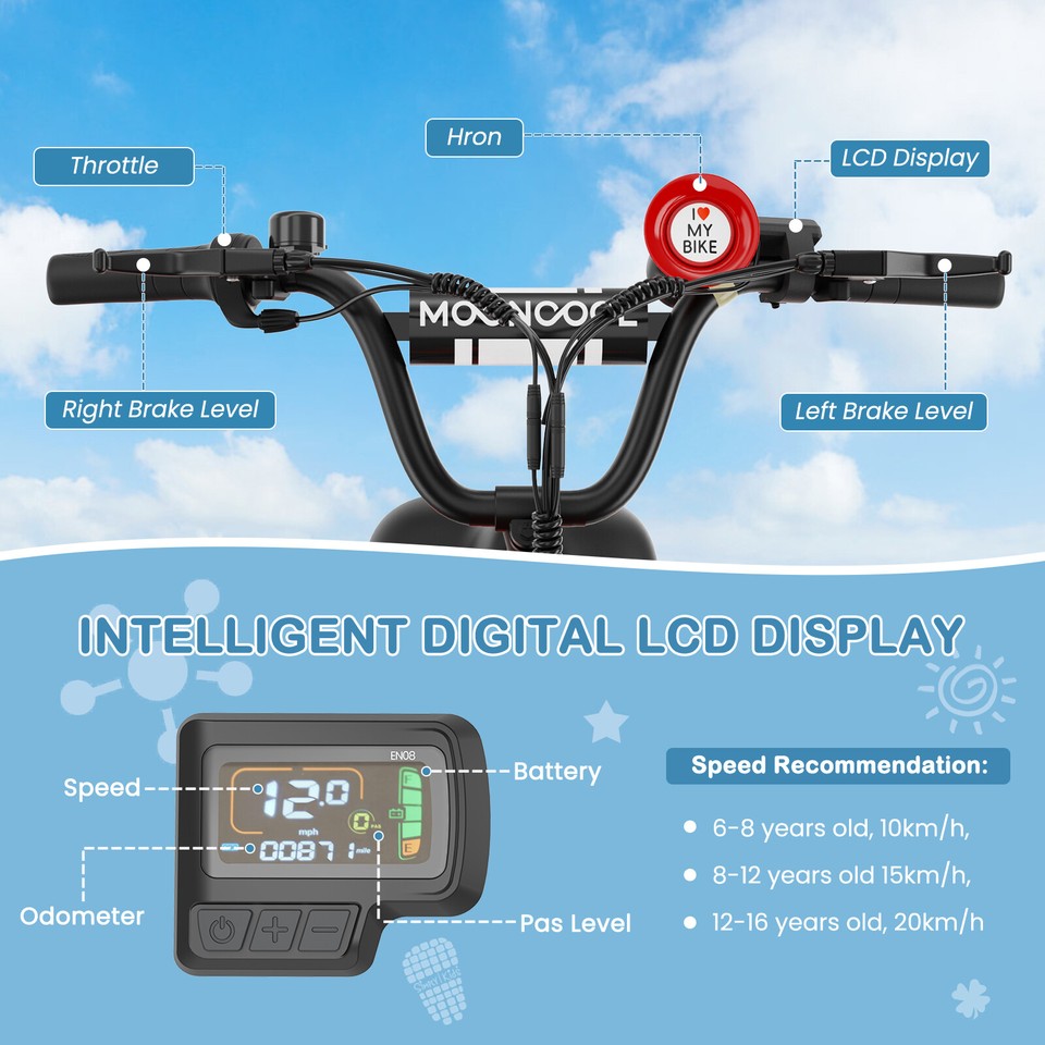 MOONCOOL Electric Tricycle 3 Wheels Electric Bicycle Bikes 16IN 250W ...