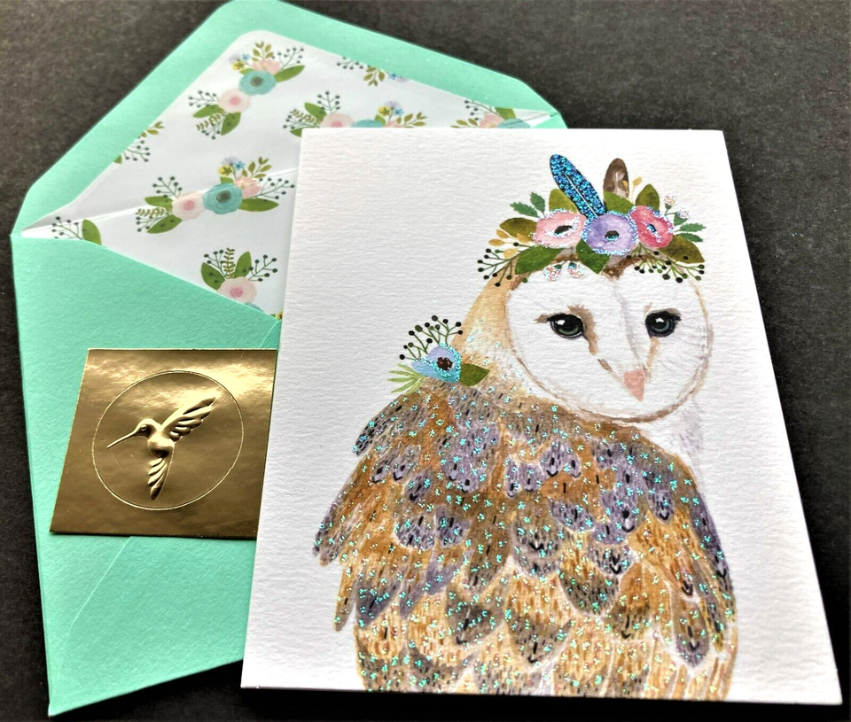 5 Papyrus SMALL Owl Note Cards Blank Hummingbird Seal Flower Crown ...