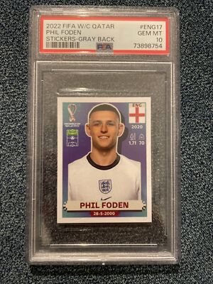 Phil Foden 2021-22 Panini World Cup Grey Back Sticker PSA 10 GEM MINT ...