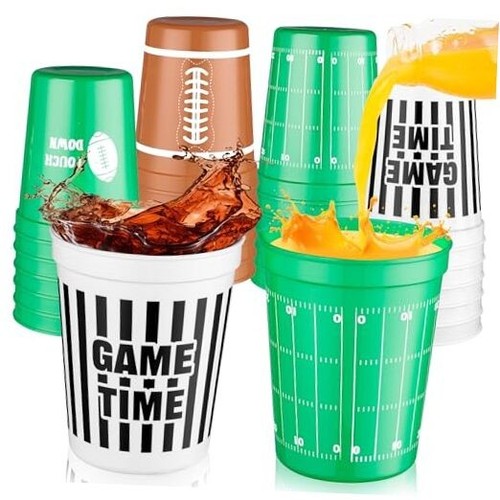Football Plastic Cups - 24Pcs Bulk 16oz Football Theme Party Cups ...