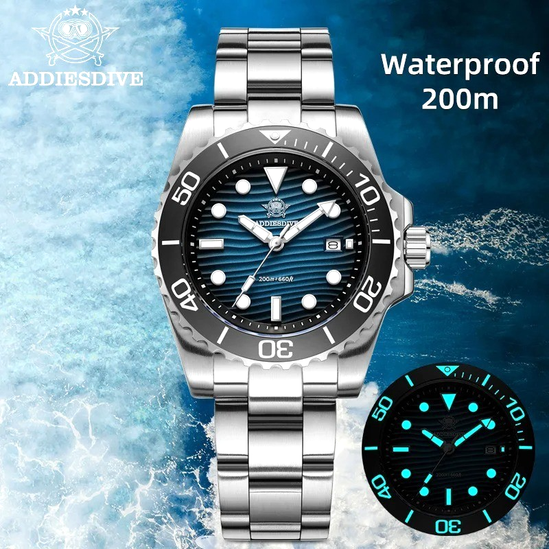 ADDIESDIVE Quartz Men's Watch 41MM Diver 200M Waterproof Luminous ...