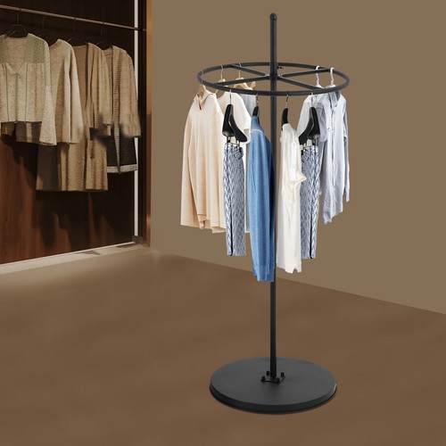 Steel Floor Standing Clothing Display Stand Black Modern Round Garment ...