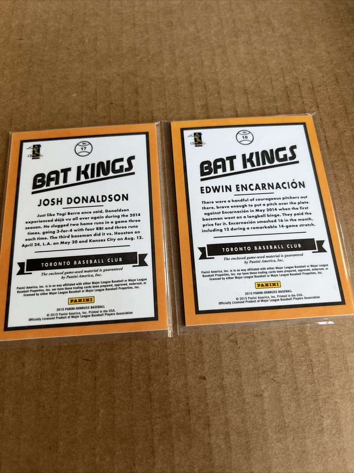 2015 Donruss BAT KINGS RELIC PATCHES Encarnacion #10 & Donaldson #17 ...