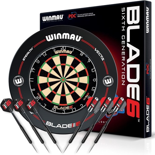 Winmau Blade 6 Professional Dartboard Game Surround Set with Darts and ...