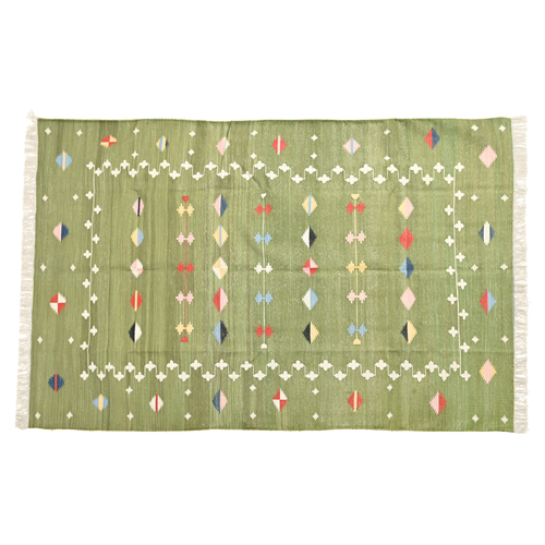Dhurrie Rug Green Area Handwoven Handmade Flatweave Reversible Kilim ...