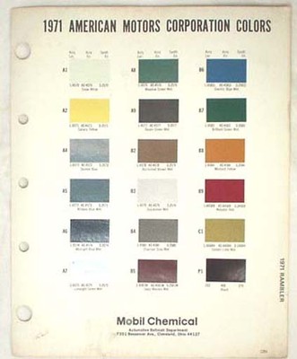 1971 AMC MOBIL CHEMICAL COLOR PAINT CHIP CHART JAVELIN AMX MORE | eBay