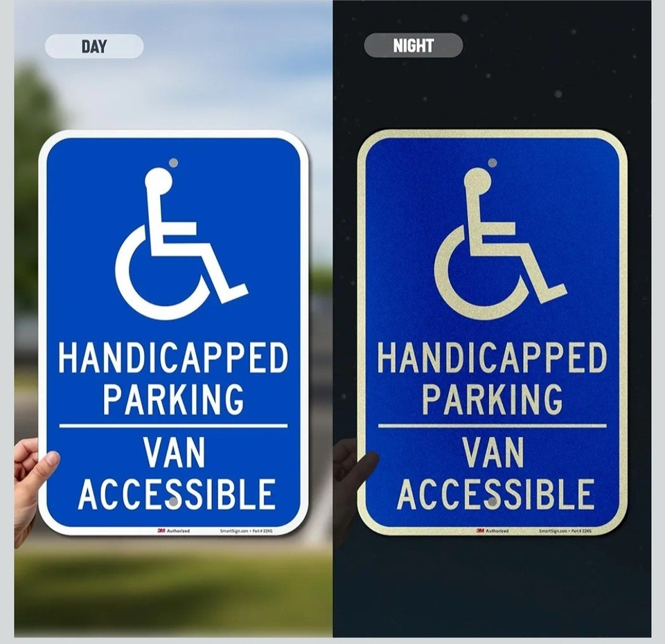Handicapped Parking Van Accessible Sign – 12” x 18” Aluminum Metal ADA ...