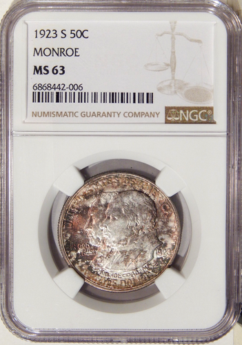 1923-S 50c MONROE NGC MS 63 ~ SILVER COMMEMORATIVE HALF DOLLAR | eBay
