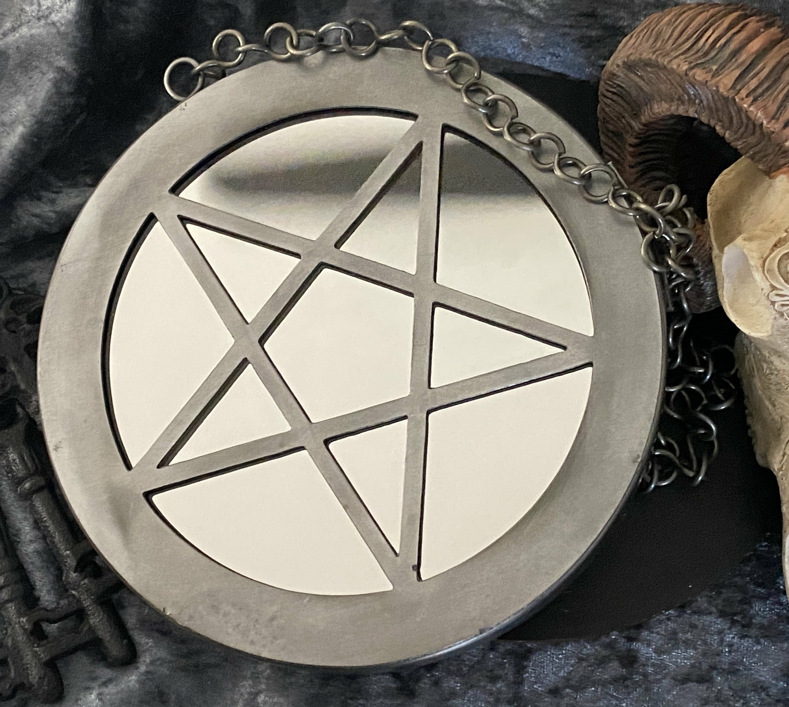 Pentacle Zink/Silver Hanging Mirror 18cm Pagan/Wiccan | eBay