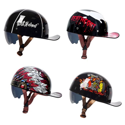 Colorful Motorcycle Half Helmet Baseball Cap with Black Retractable ...